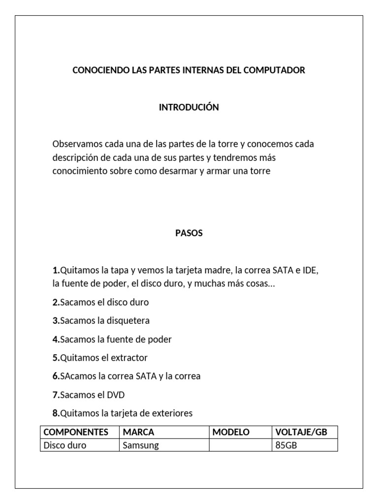 CONOCIENDO LAS PARTES INTERNAS DEL COMPUTADOR | PDF CONOCIENDO LAS PARTES INTERNAS DEL COMPUTADOR | PDF