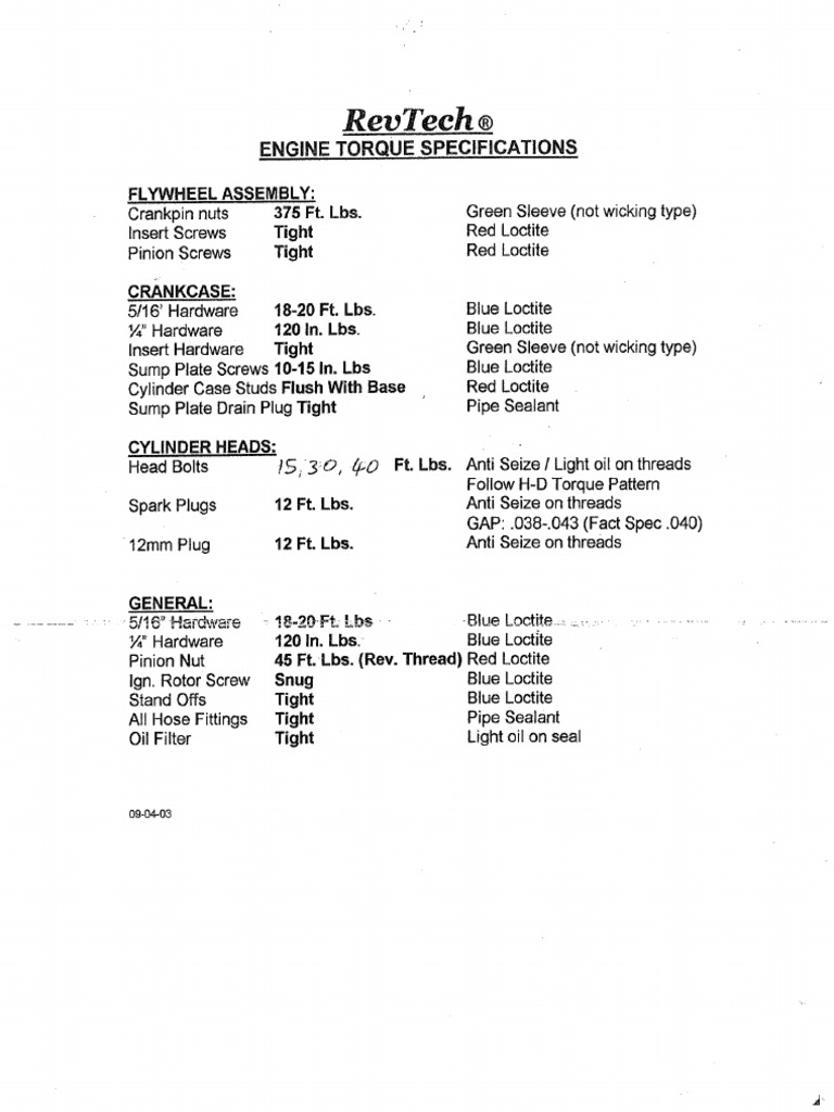 hd RevTech Engines Torque Specs | PDF