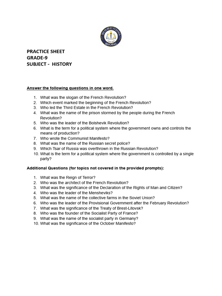 IX HISTORY PRACTICE SHEET | PDF