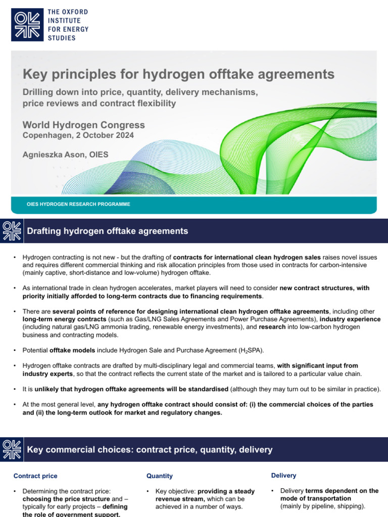 Key Principles For Hydrogen Offtake Agreements Pdf Option Finance