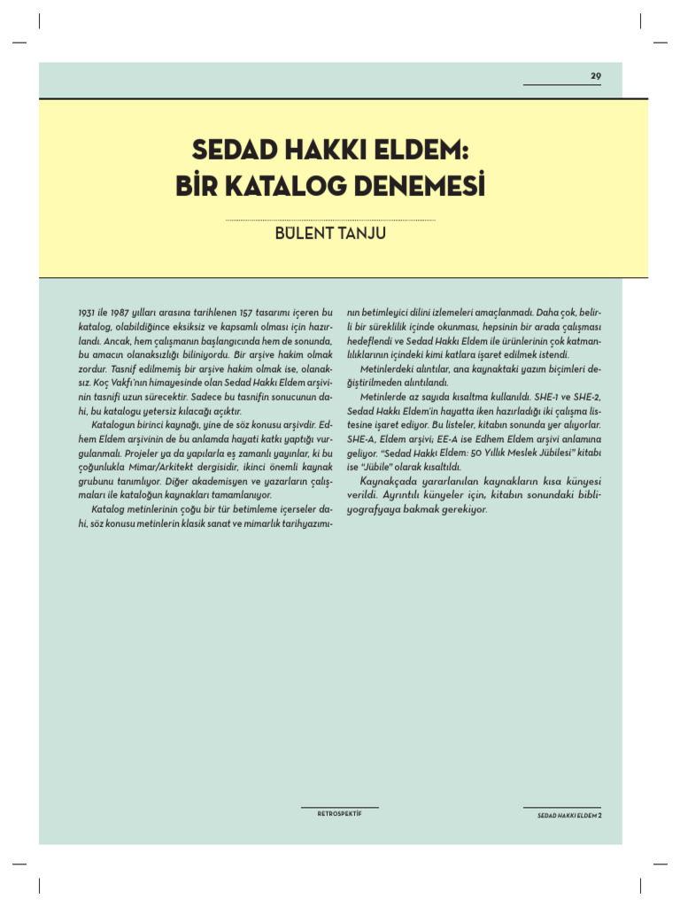 Sedad Hakki Eldem Bir Katalog Denemesi | PDF