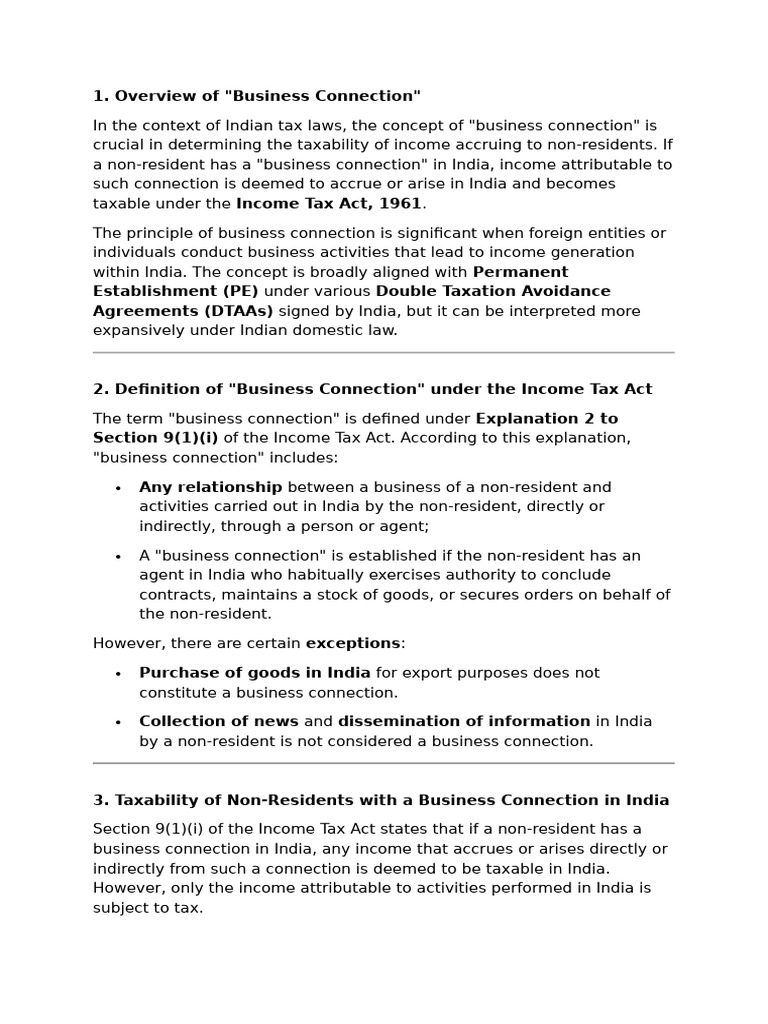 Notes On Business Connection | PDF