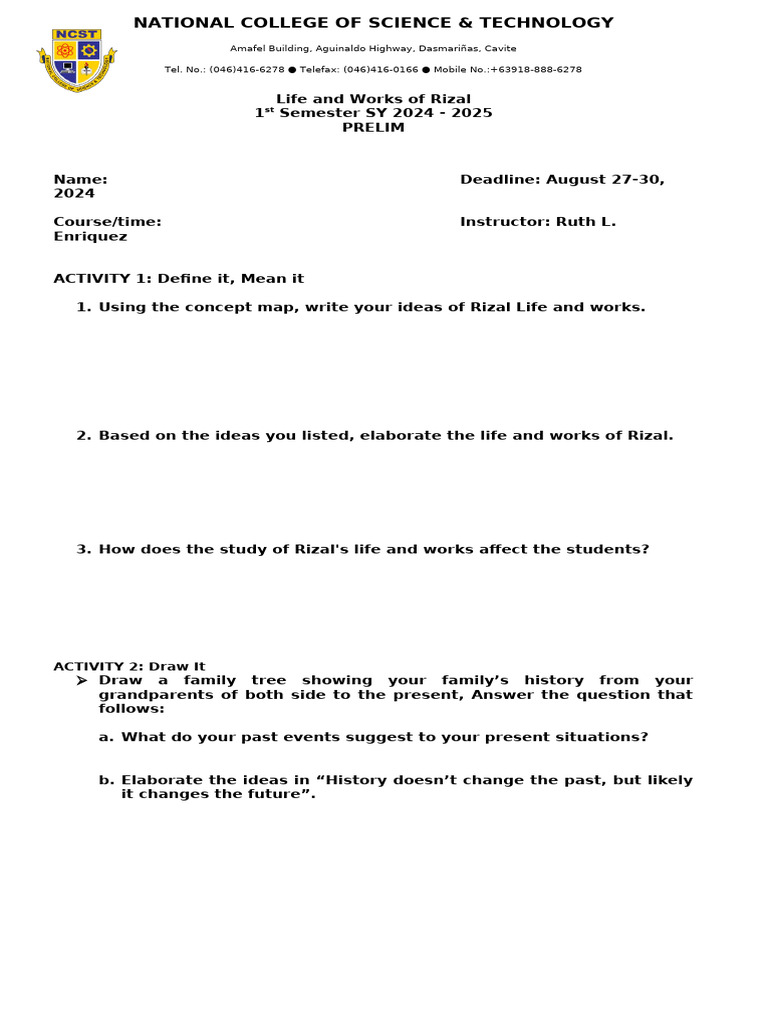 ACTIVITY Rizal-Prelim | PDF