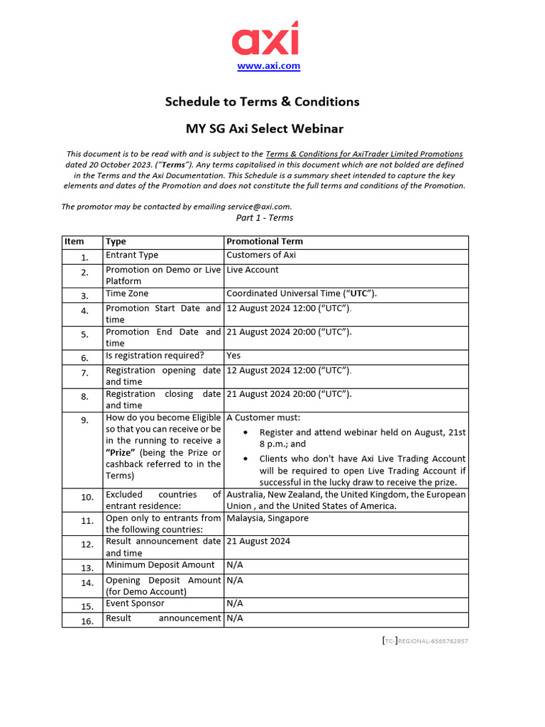 Terms & Conditions Schedule - Regional - MY SG Axi Select Webina - 3052 ...
