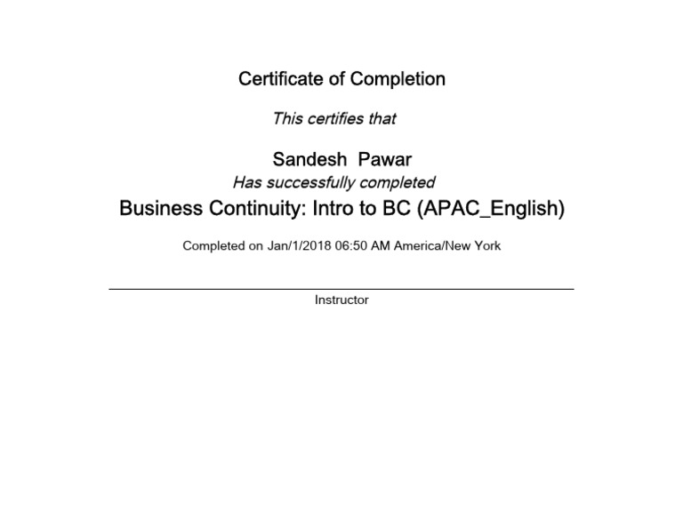 Certificate For Business Continuity A | PDF