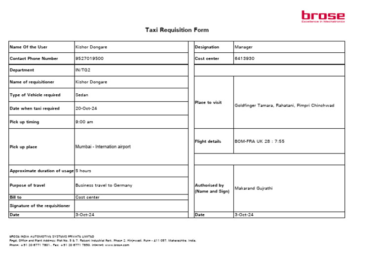 Taxi Requisition 20thoct | PDF