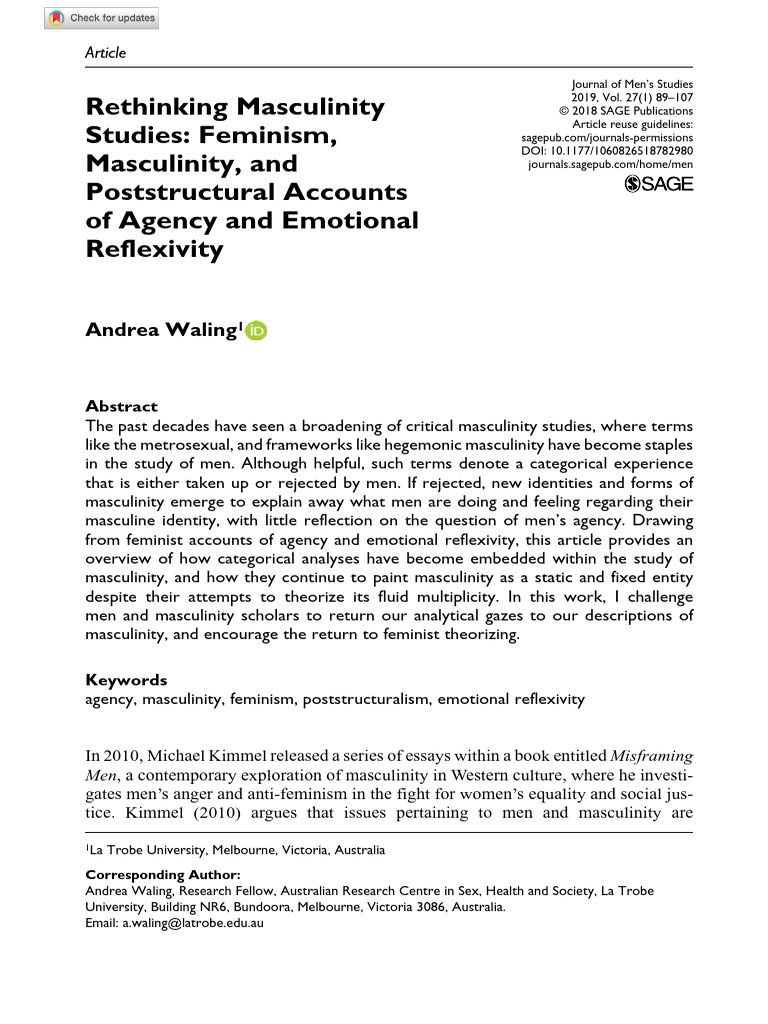 Waling 2018 Rethinking Masculinity Studies Feminism Masculinity And