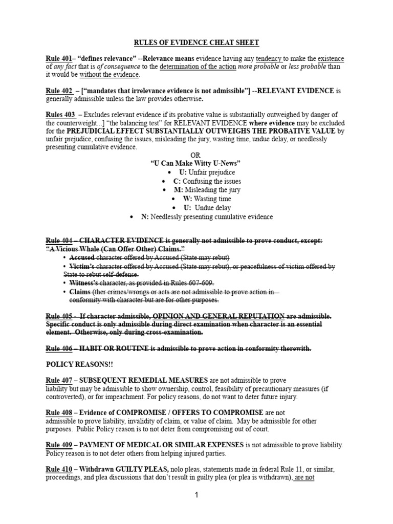 FRE Synthesised Rule Statements | PDF | Relevance (Law) | Hearsay