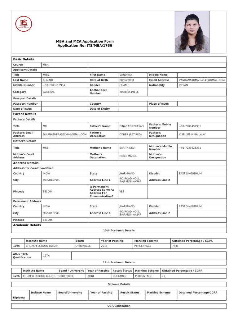 Application Form ITS MBA 1766 | PDF