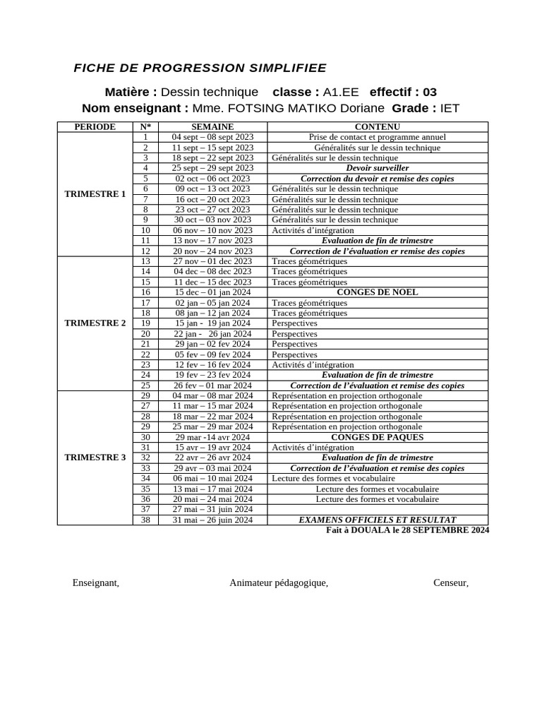 Fiche de Progression Simplifiee - DT | PDF