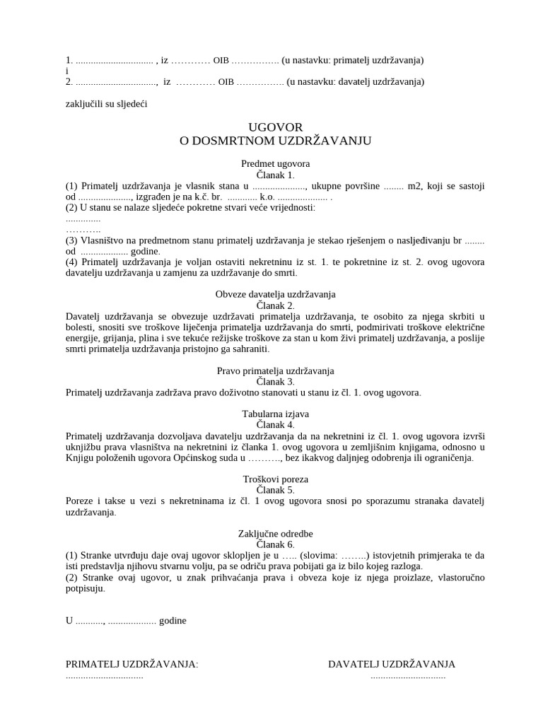 Ugovor o Dosmrtnom Uzdrzavanju | PDF