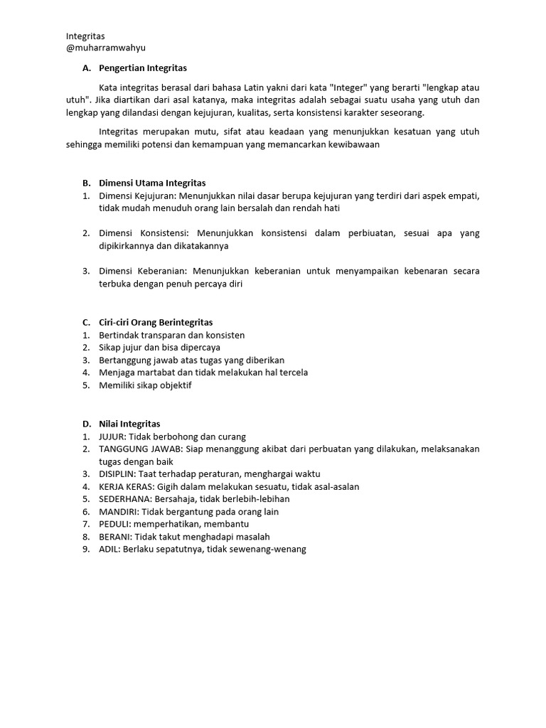 Materi Integritas @muharramwahyu | PDF