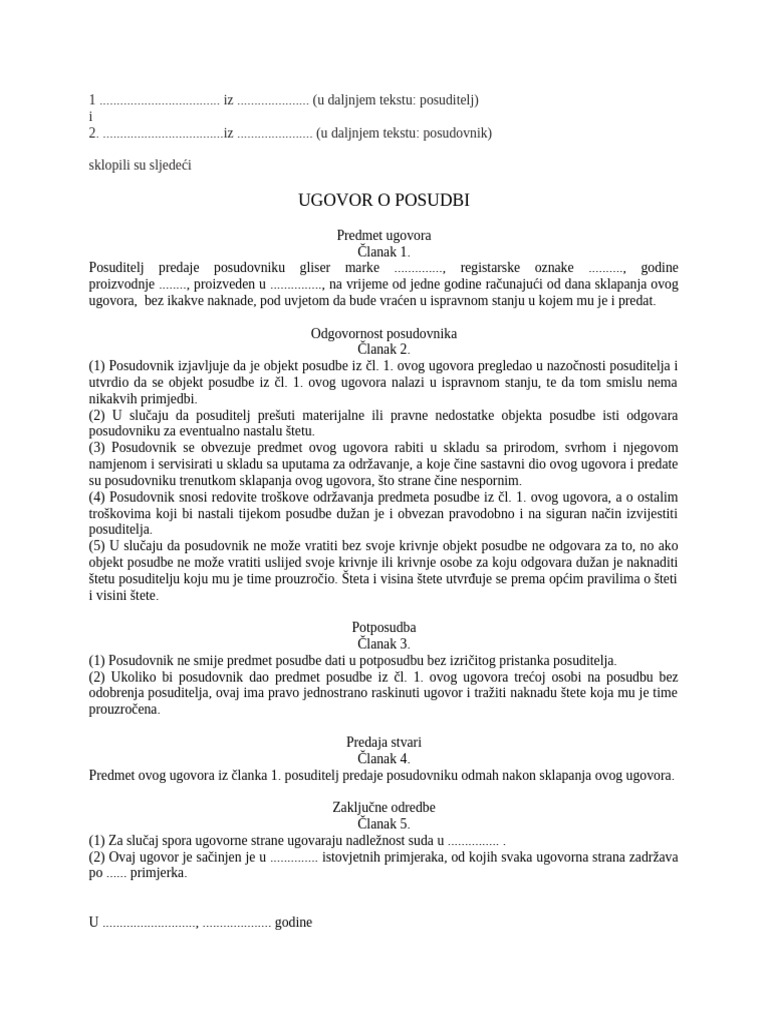 Ugovor o Posudbi | PDF