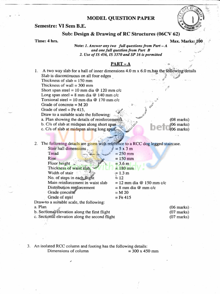 Design Drawingrc Structure Test Paper | PDF