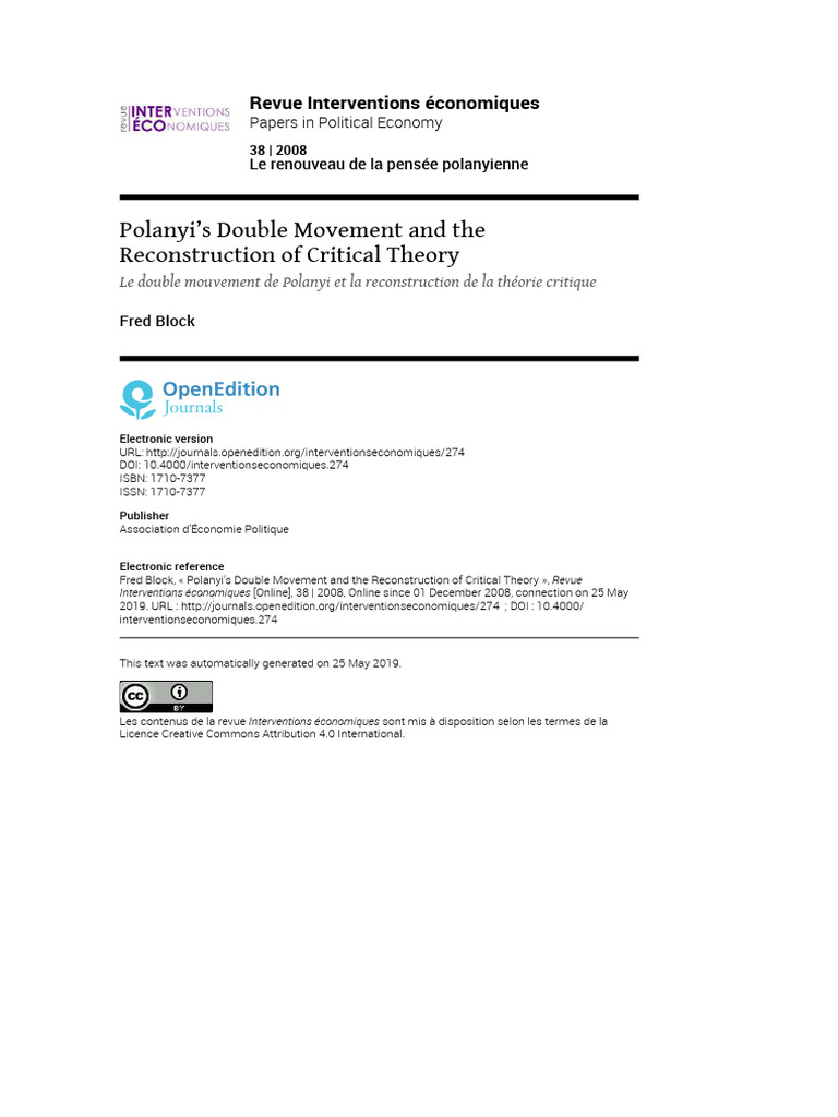 Polanyi The Great Transformation Double Movement | PDF