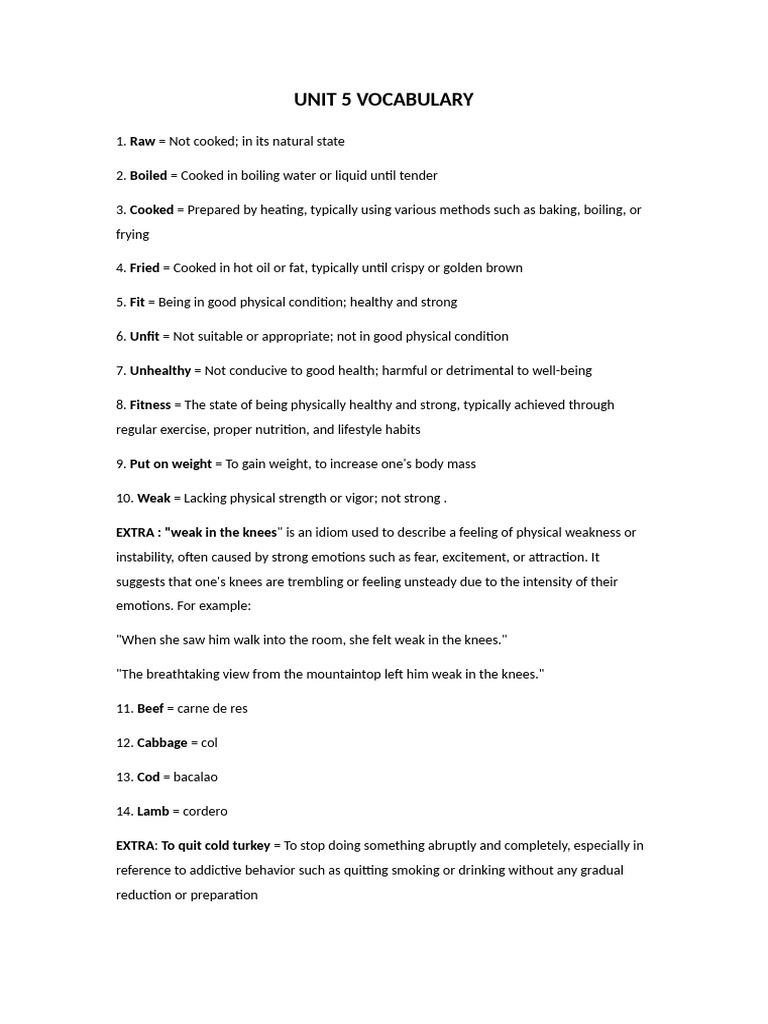 B1 Unit 5 Vocab | PDF | Wellness