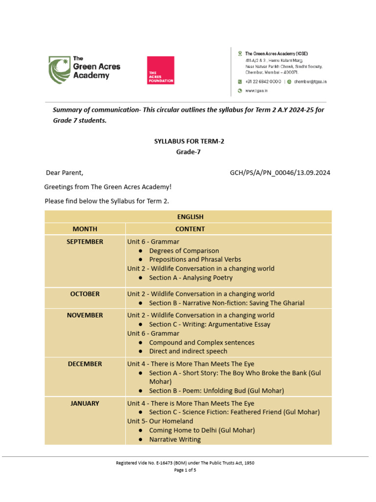 Grade-7 Term 2 Syllabus 2024-25 | PDF