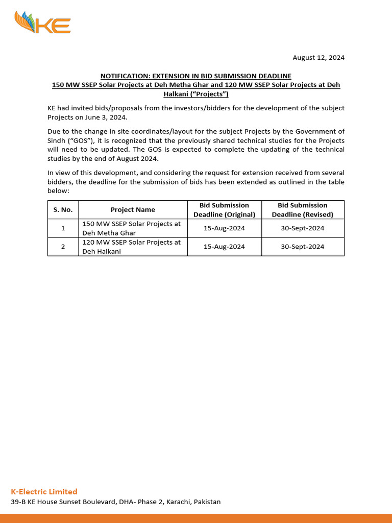 Notification Bid Submission Deadline Extension SSEP V2 | PDF