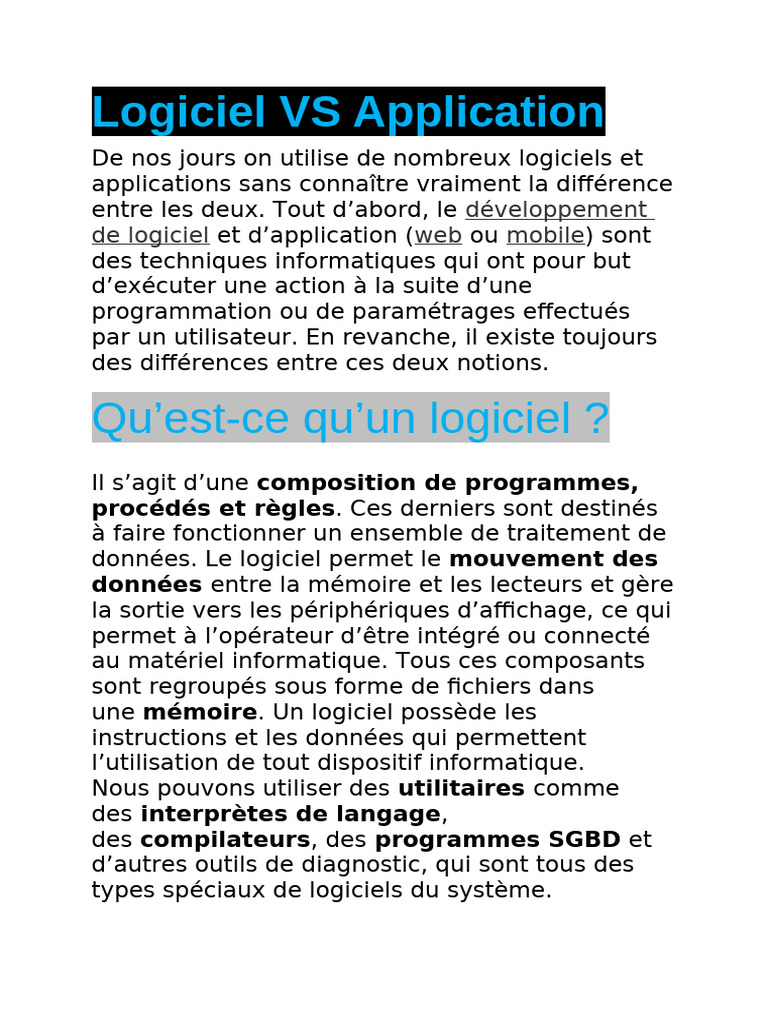 Logiciel Vs Application | PDF