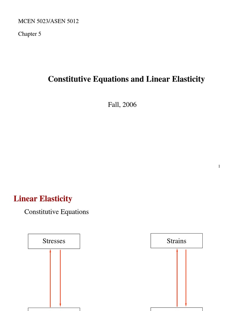 Constitutive Equations and Linear Elasticity: Fall, 2006 | PDF | Linear Elasticity | Elasticity ...