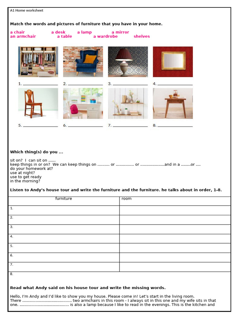 A1 Home Worksheet | PDF