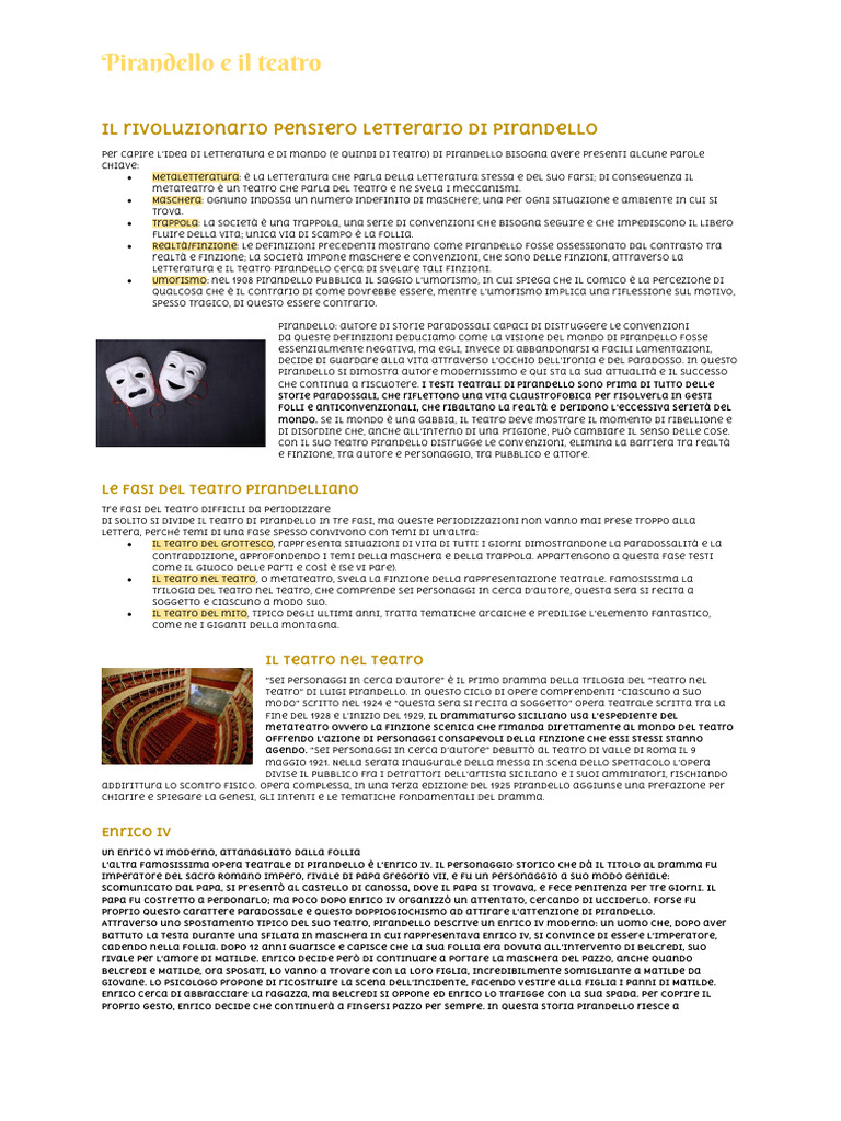 Appunti di italiano su Pirandello | PDF