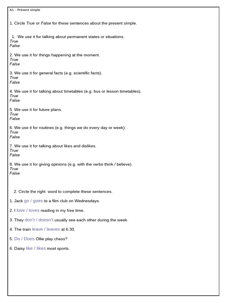 exr present simple | PDF