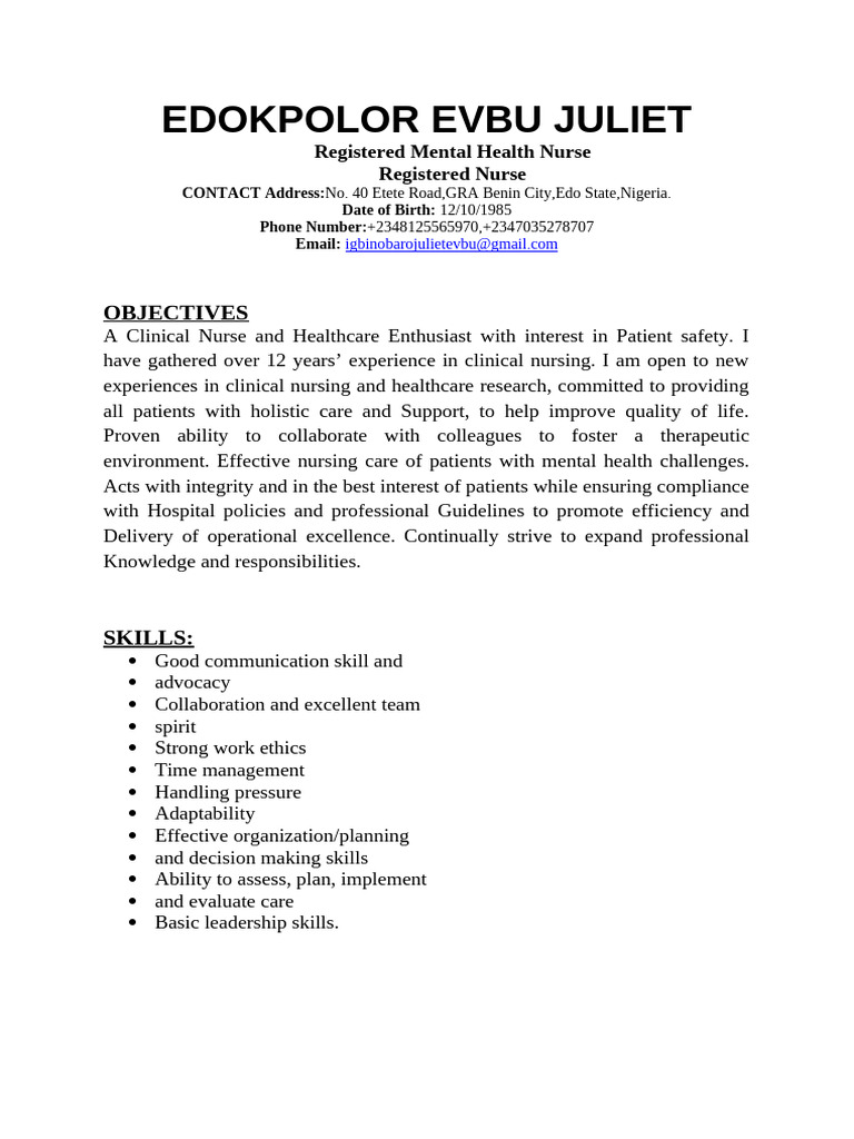 EDOKPOLOR EVBU JULIET CV | PDF