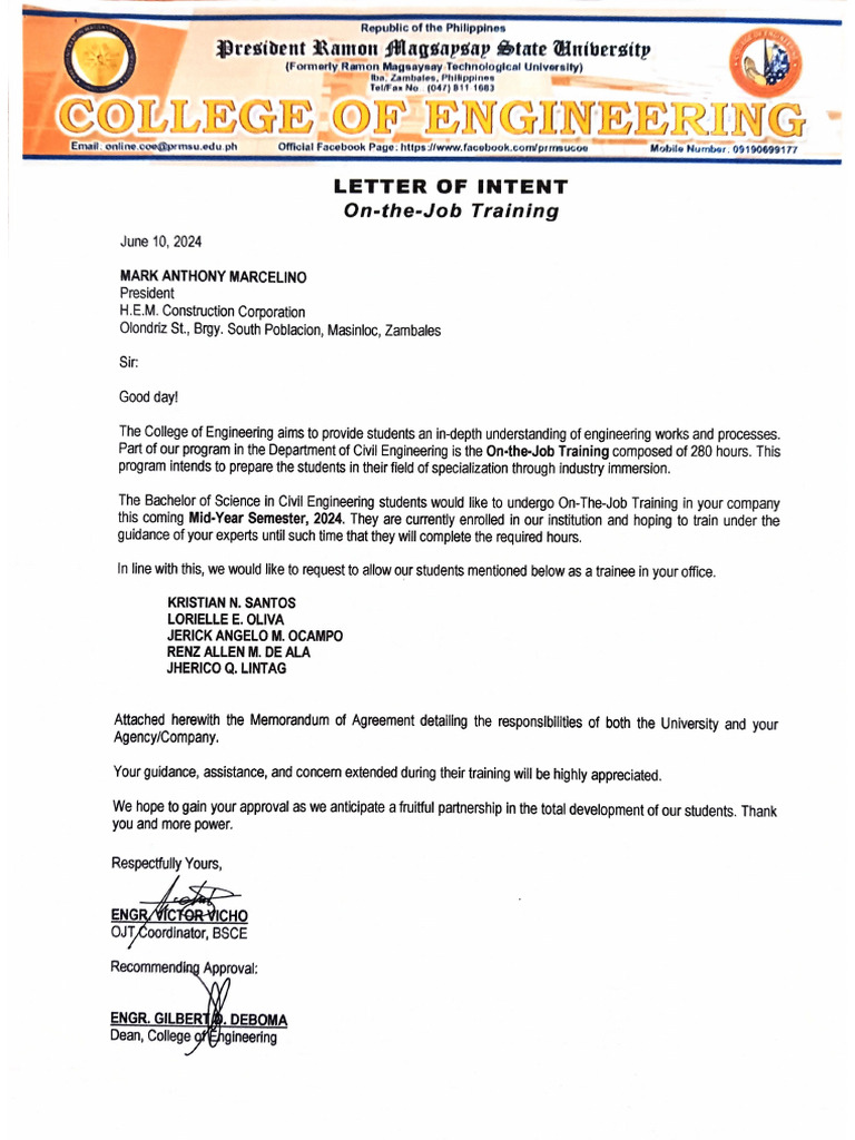 Letter of Intent | PDF