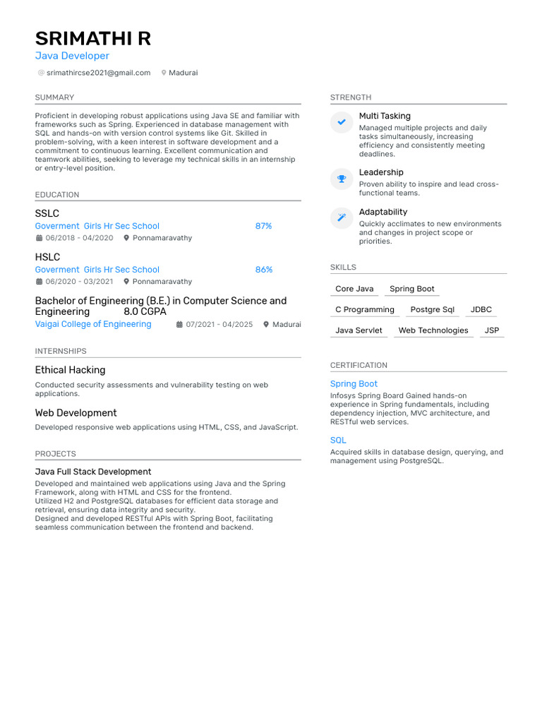 Srimathi RResume | PDF | Java (Programming Language) | Business