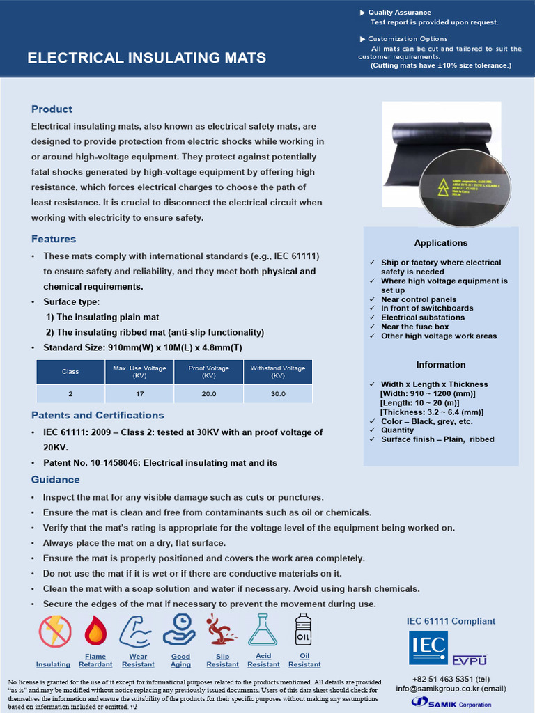 Electrical Insulating Mat - TDS | PDF | Insulator (Electricity) | High ...