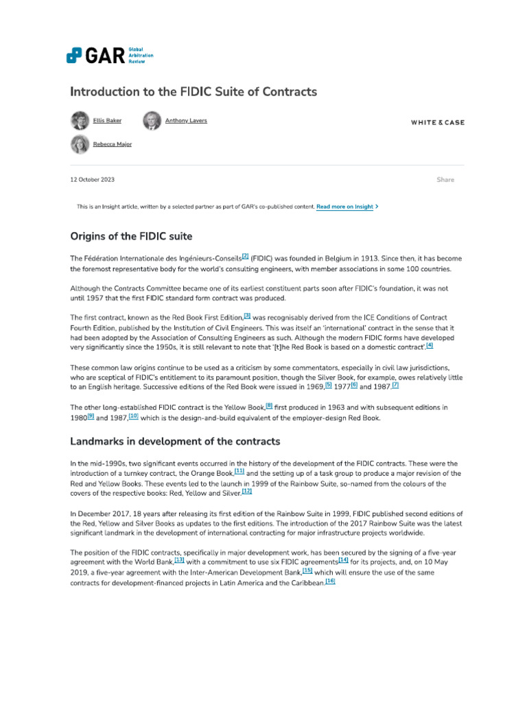 02 - Introduction To The FIDIC Suite of Contracts - White Case - Ellis ...