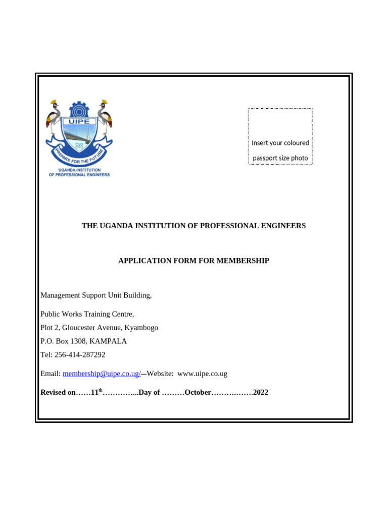 The Uganda Institution of Professional Engineers Application Form Newest Revised Jan2023 | PDF
