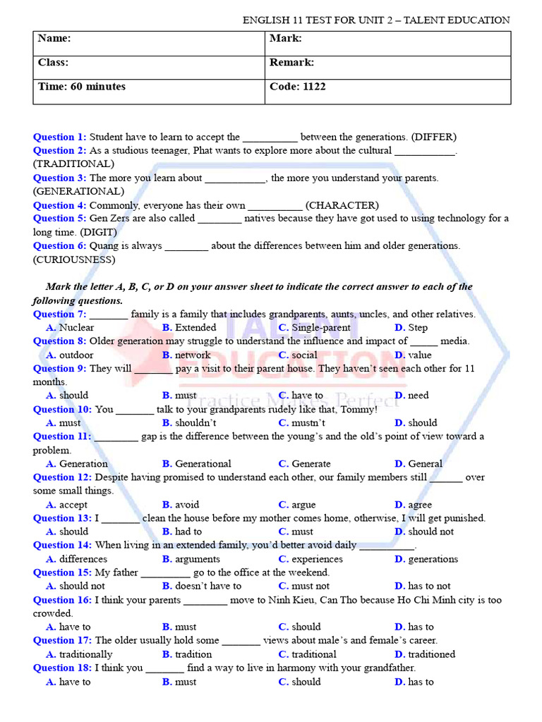 English 11 Test For Unit 2 - 2 | PDF