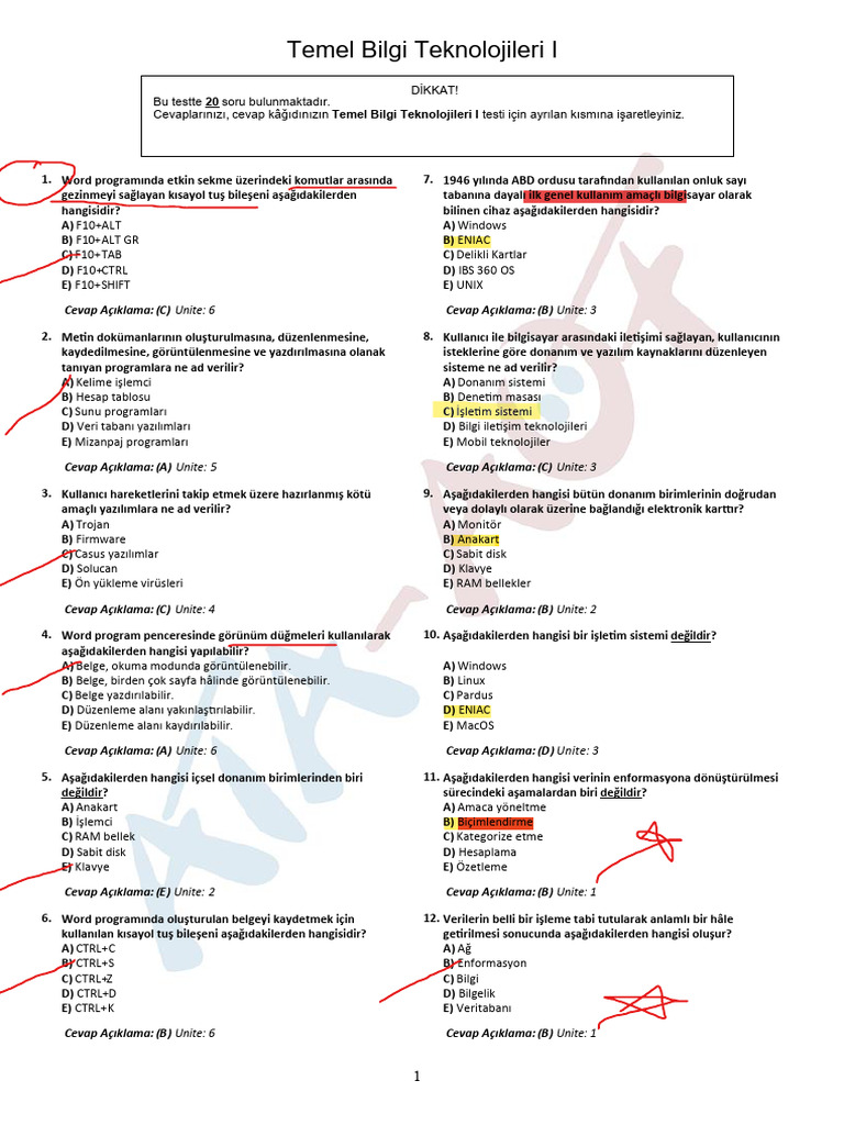 Temel Bilgi Teknolojileri I | PDF