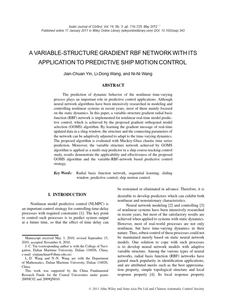 A Variable-Structure Gradient RBF Network With Its Application To Predictive Ship Motion Control ...