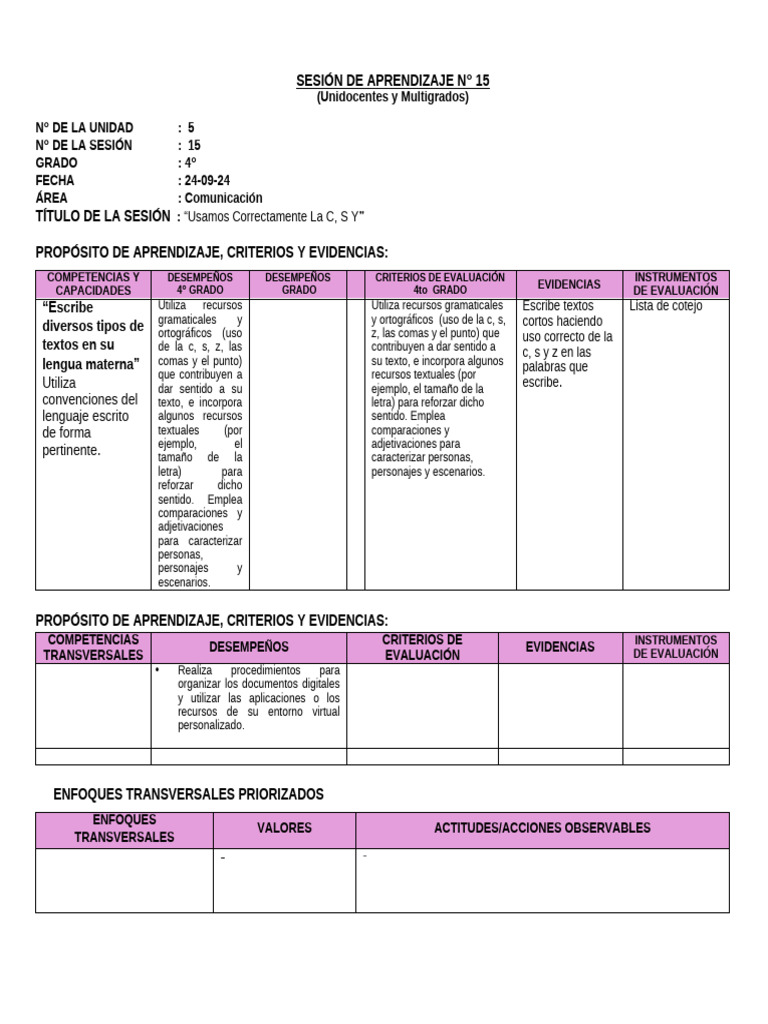 SESIÓN DE APRENDIZAJE Comu | PDF