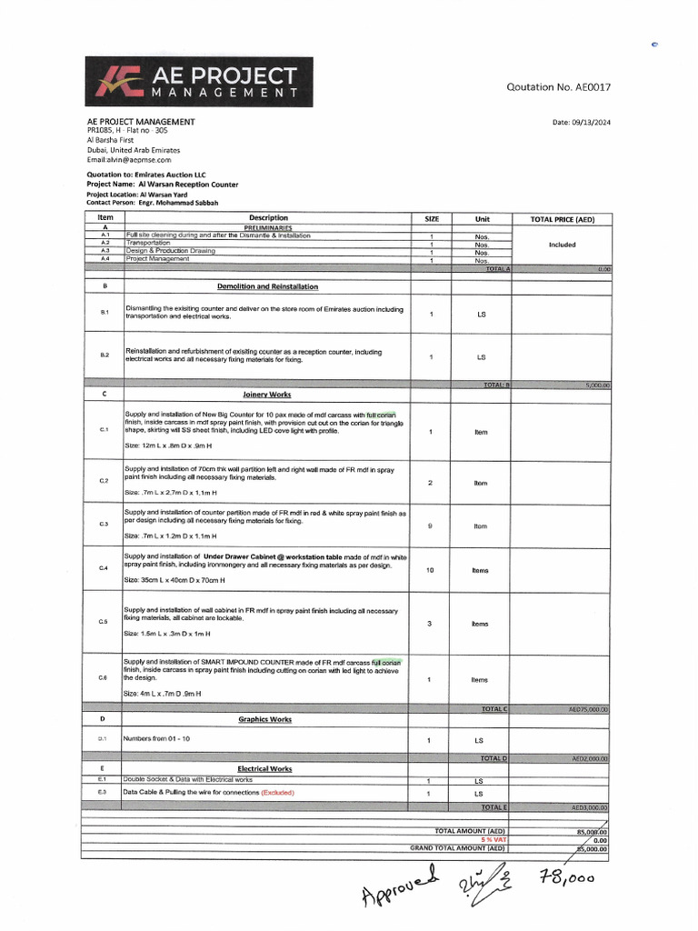 Quotation For Warsan Reception Counter | PDF