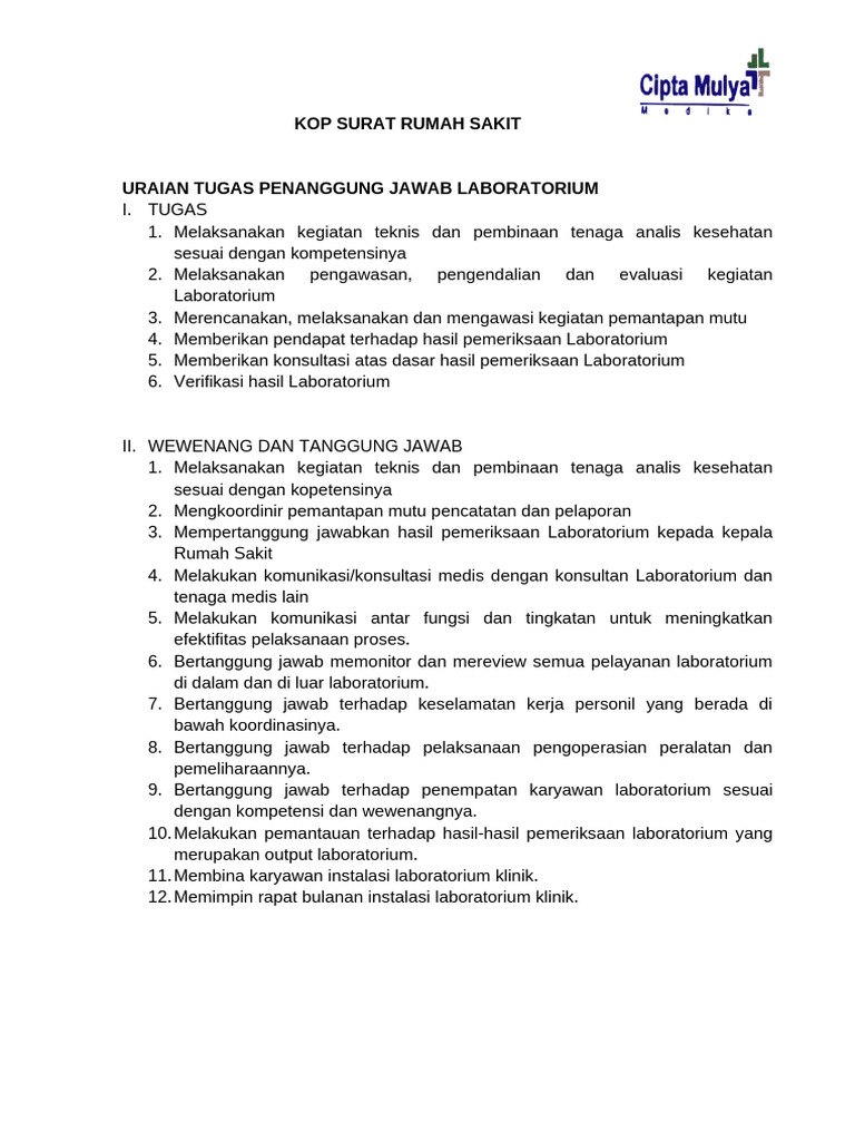 Uraian Tugas Penangung Jawab Lab | PDF
