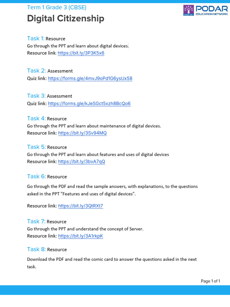 Grade 3 Digital Citizenship Tasks | PDF