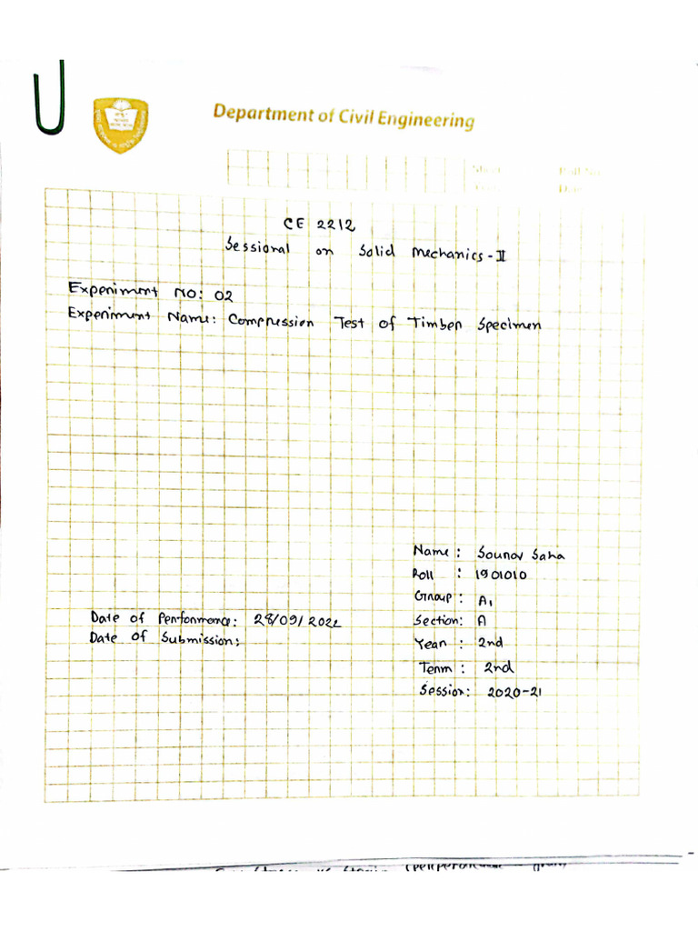 Exp 02- Compression Test of Timber Specimen-1 | PDF
