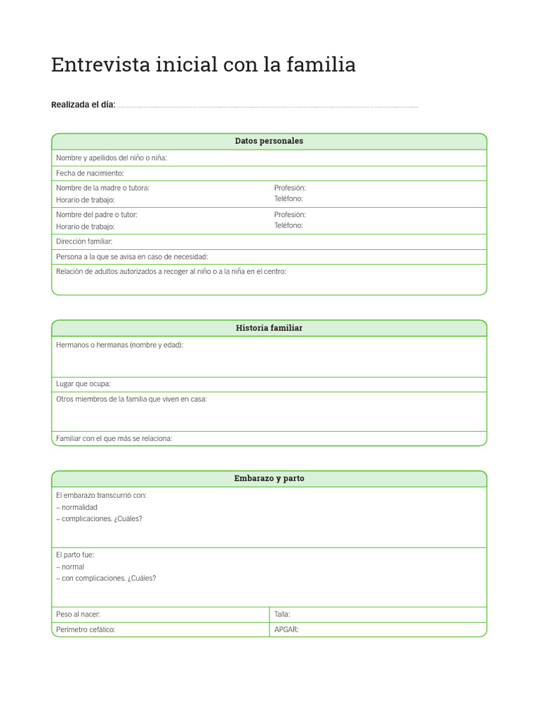 01 Entrevista Inicial Con La Familia | PDF