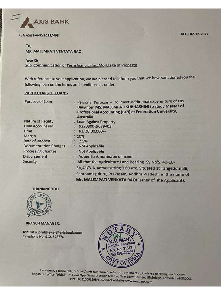 Axis Loan Sanction Letter | PDF