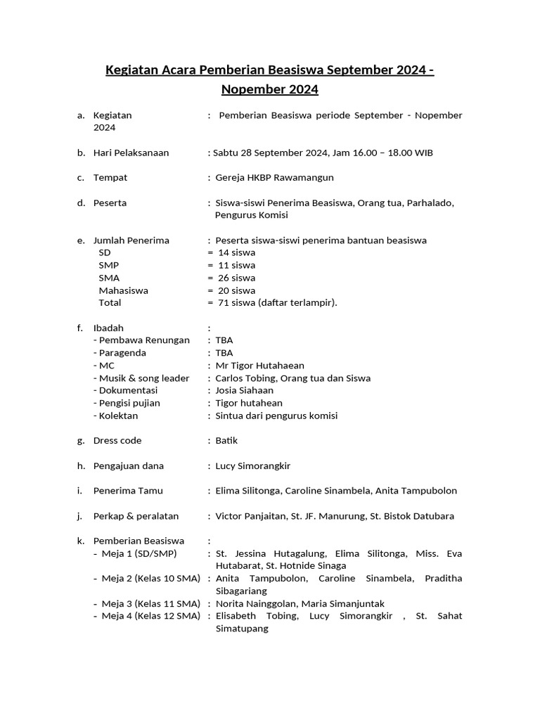 Rapat Koordinasi Dan Rundown Acara Pemberian Beasiswa Per. Sept - Nop ...