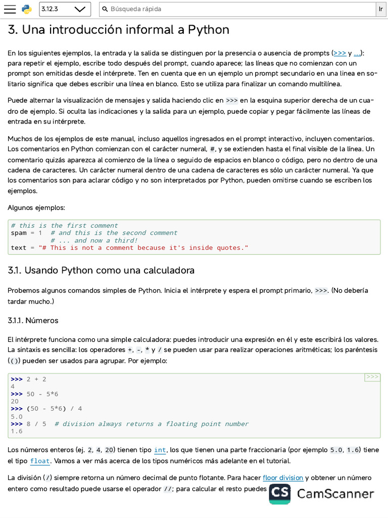 Una Introducción Informal A Python - Documentación de Python - 3.12.3 | PDF