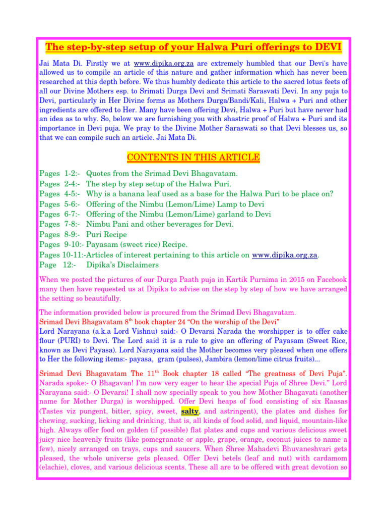 The Step by Step Setup of Your Halwa Puri Offerings to DEVI | PDF