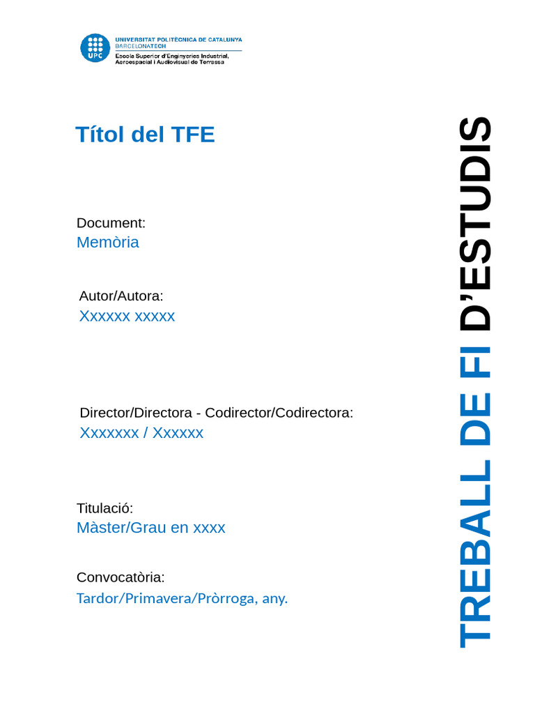 CAT - Annex VI. Plantilla Memòria TFE | PDF