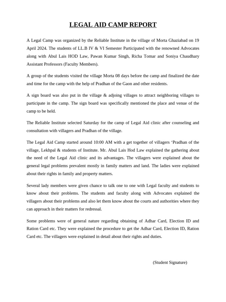 Legal Aid Camp Visit | PDF