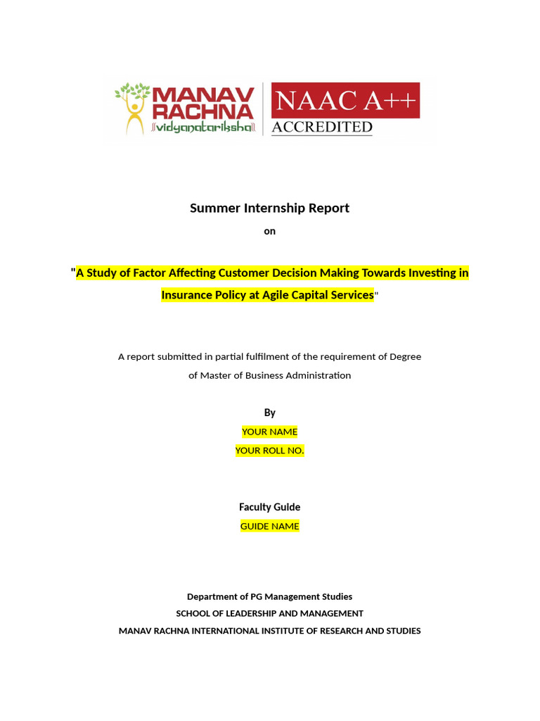Summer Internship Report-FRONT PAGE | PDF