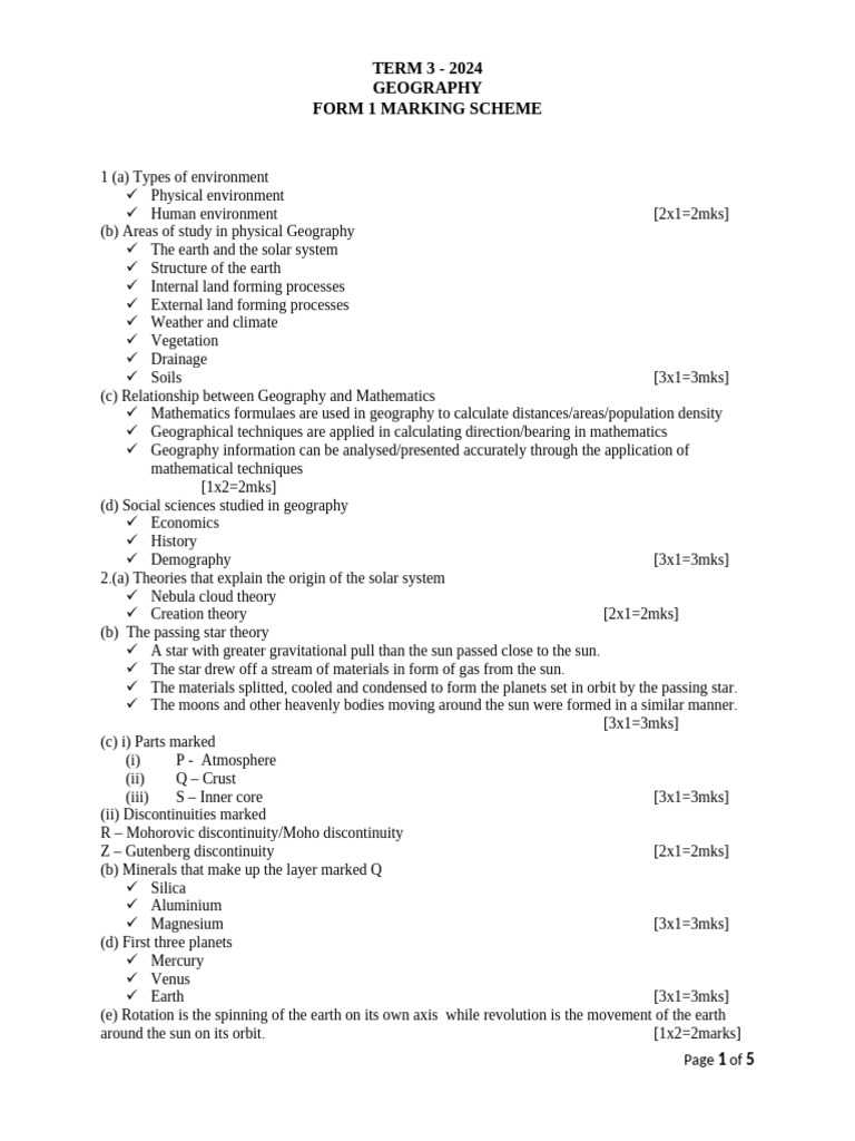 F1 Geography - Marking Scheme | PDF | Atmosphere Of Earth | Rock (Geology)